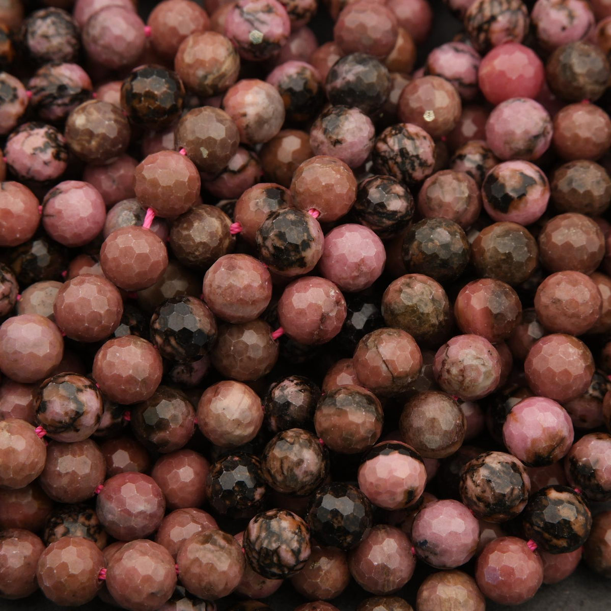 Rhodonite w/ Matrix · Faceted · Round · 6mm, 8mm, 10mm– Tejas Beads